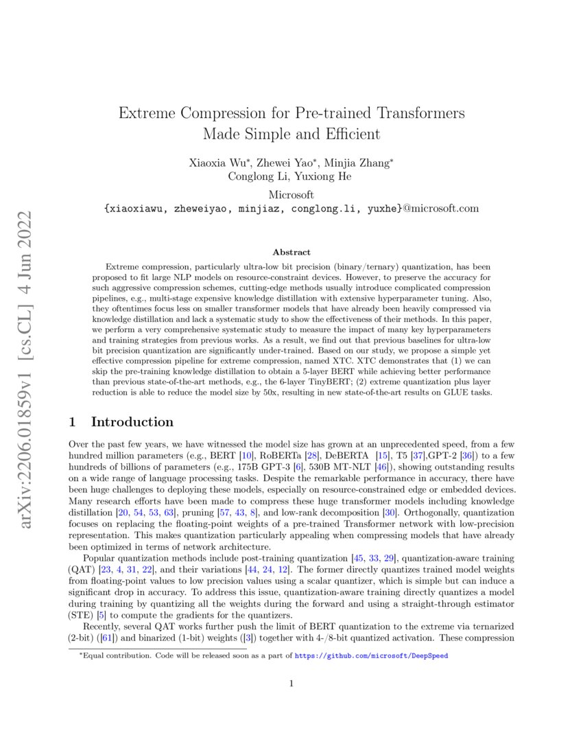 Extreme Compression for Pre-trained Transformers Made Simple and ...