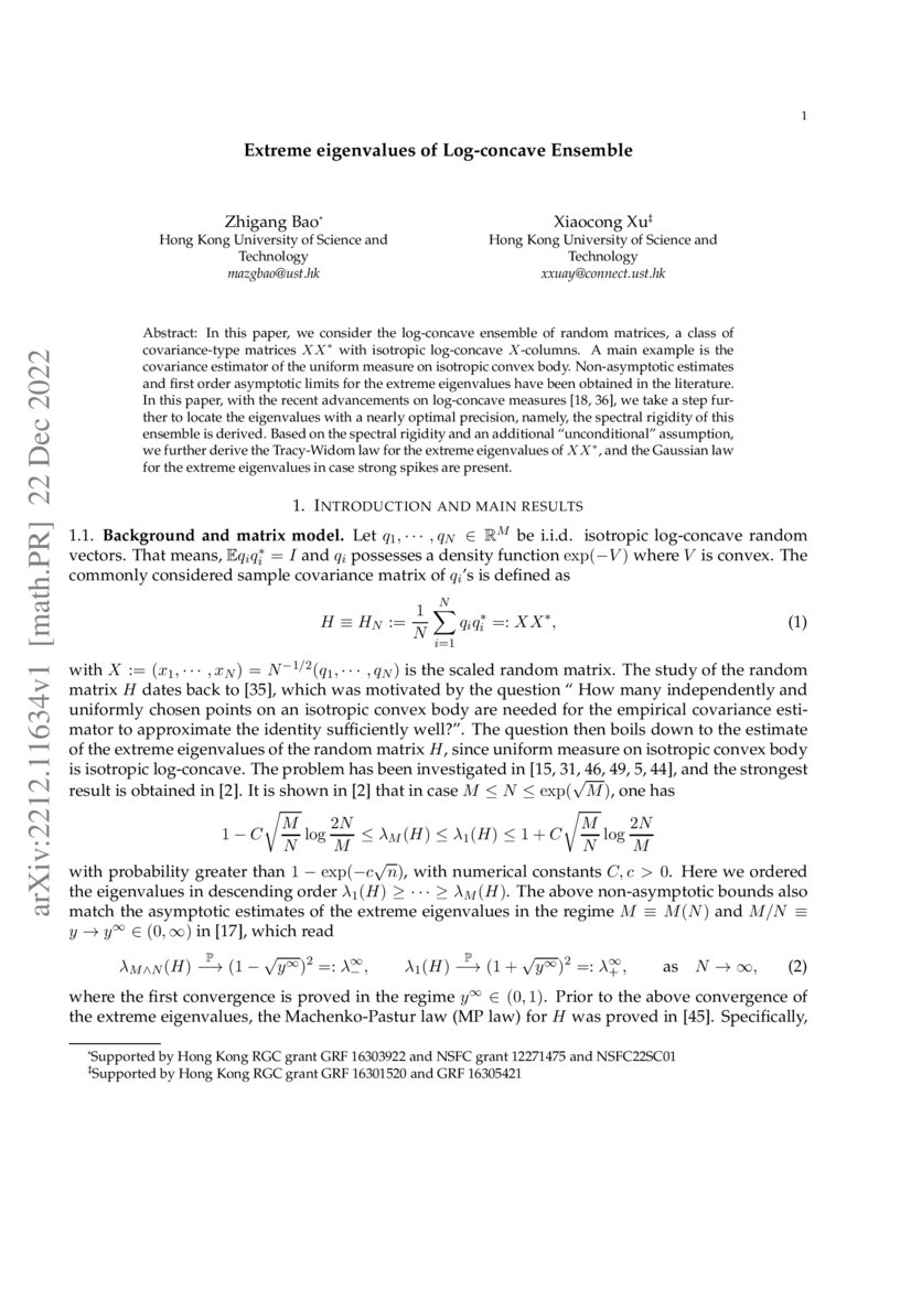 Extreme eigenvalues of Log-concave Ensemble | DeepAI