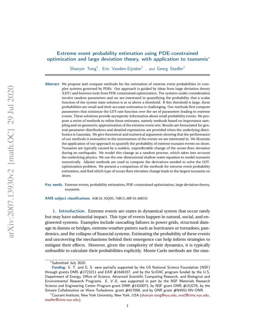 Extreme event probability estimation using PDE-constrained optimization ...