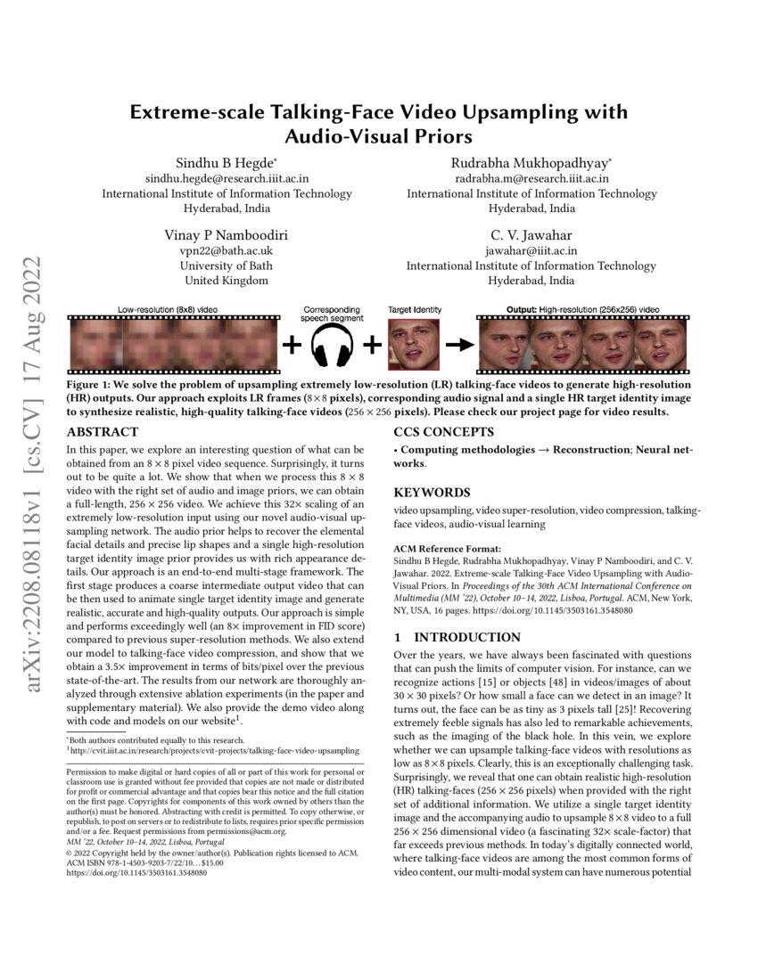 Extreme-scale Talking-Face Video Upsampling with Audio-Visual Priors ...
