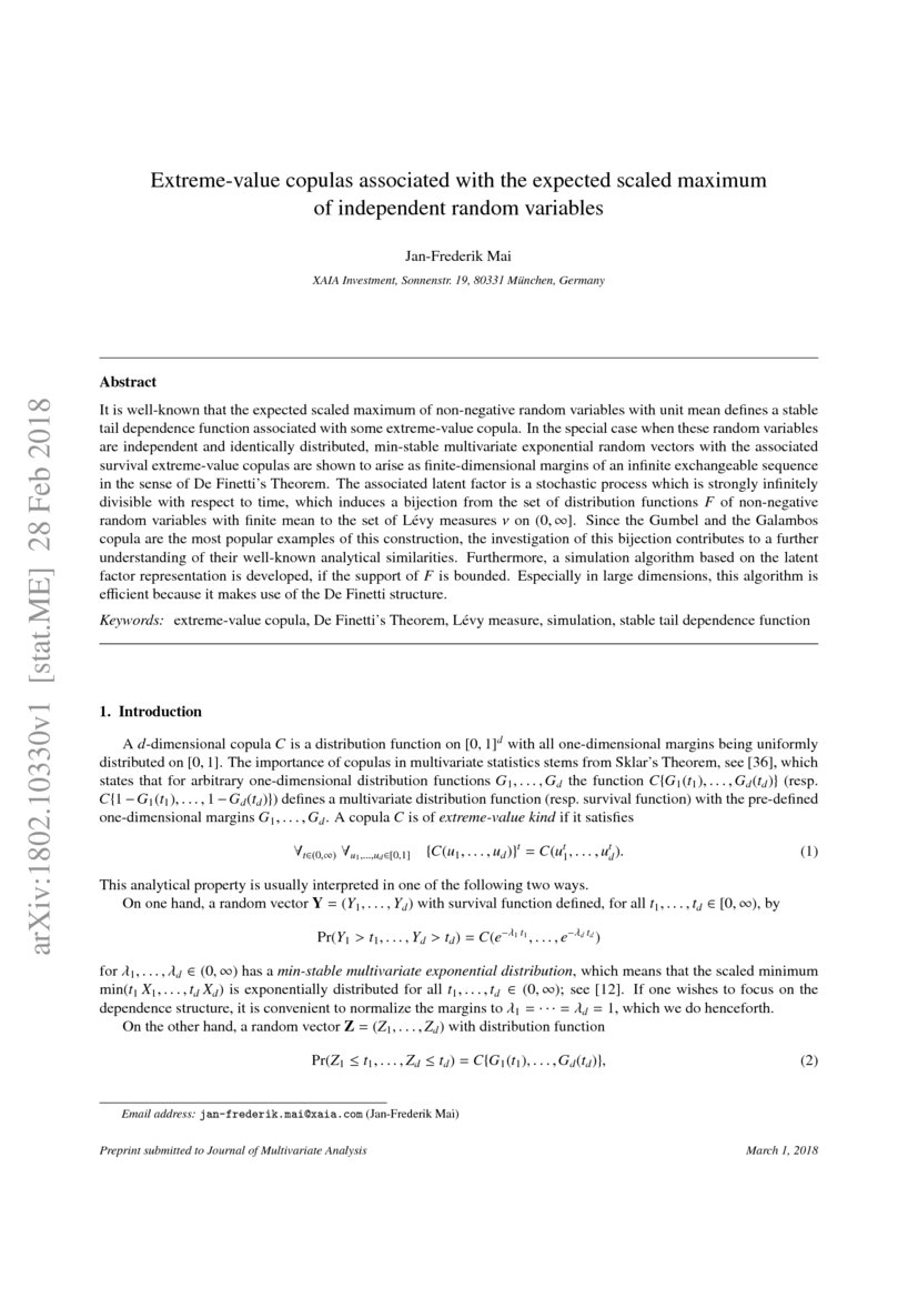Extreme Value Copulas Associated With The Expected Scaled Maximum Of