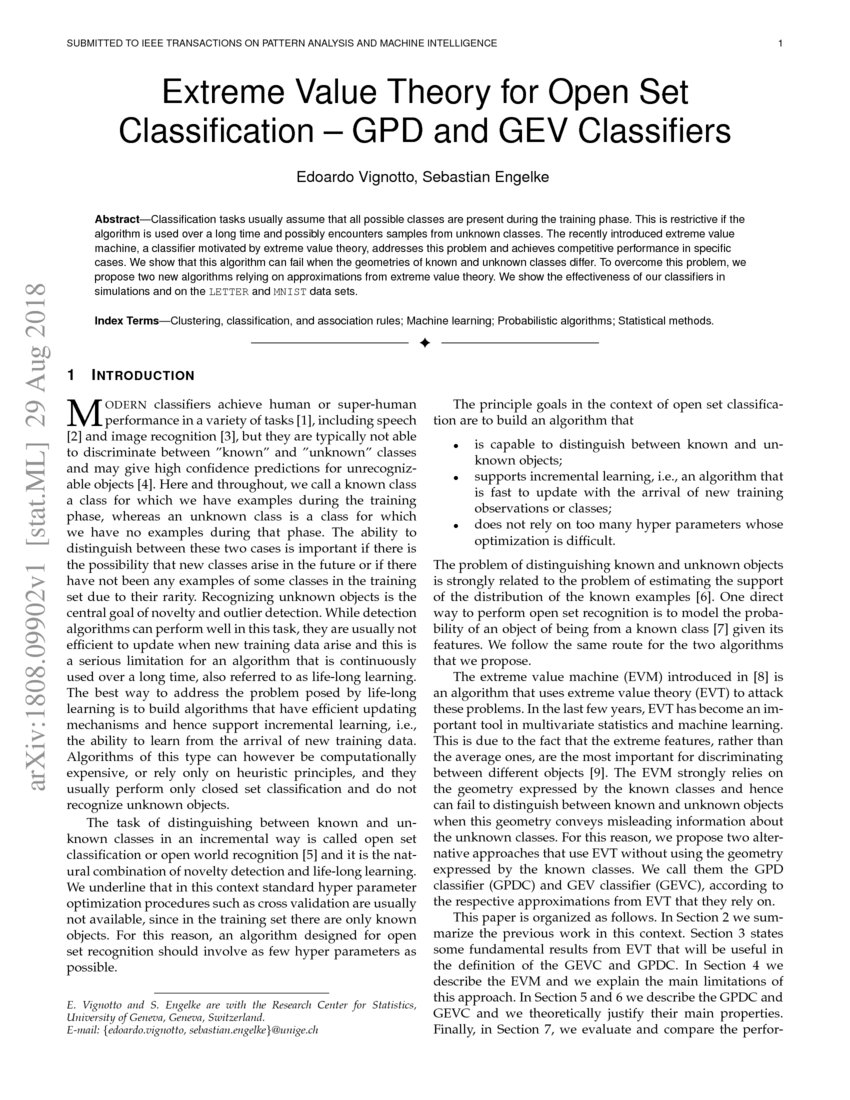 Extreme Value Theory for Open Set Classification - GPD and GEV ...