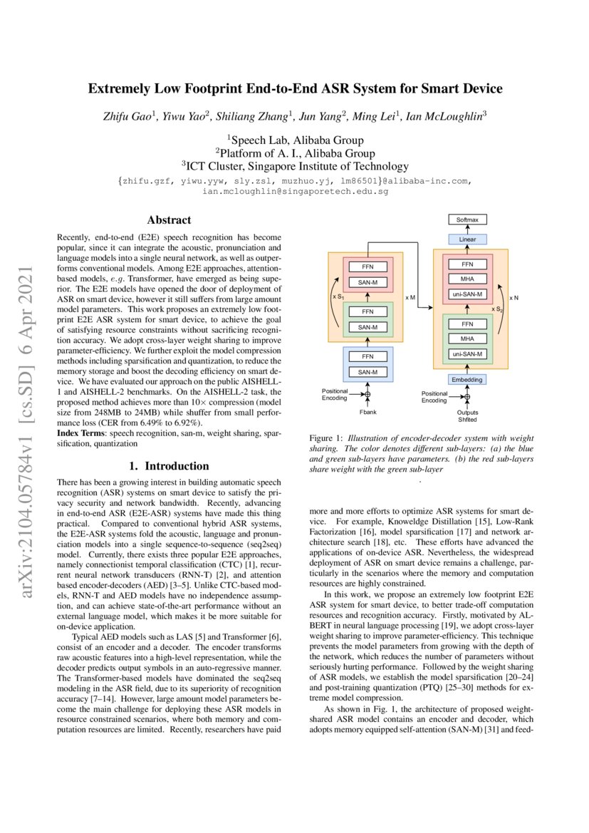 Extremely Low Footprint End-to-End ASR System for Smart Device | DeepAI
