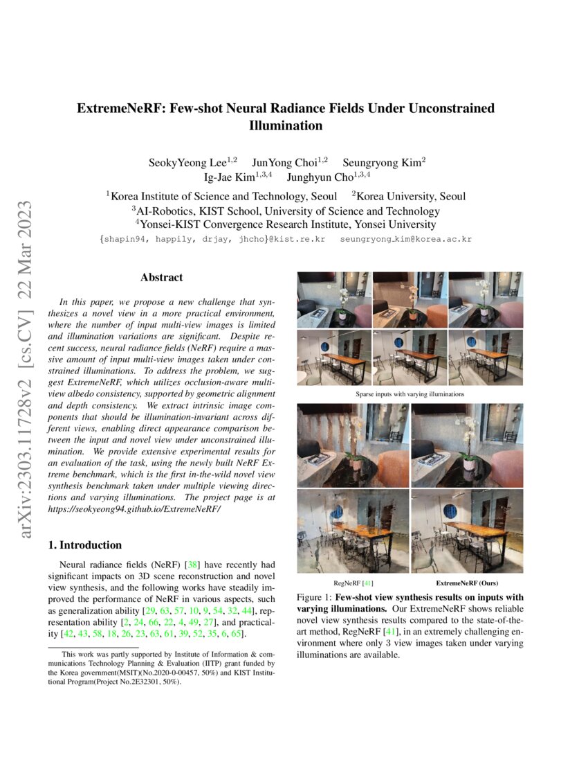 ExtremeNeRF: Few-shot Neural Radiance Fields Under Unconstrained Illumination | DeepAI