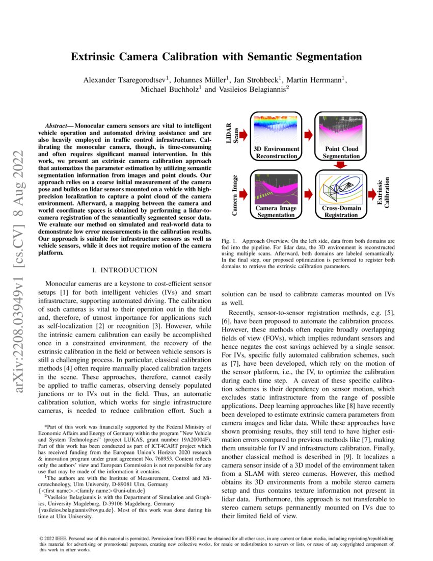 Extrinsic Camera Calibration With Semantic Segmentation Deepai