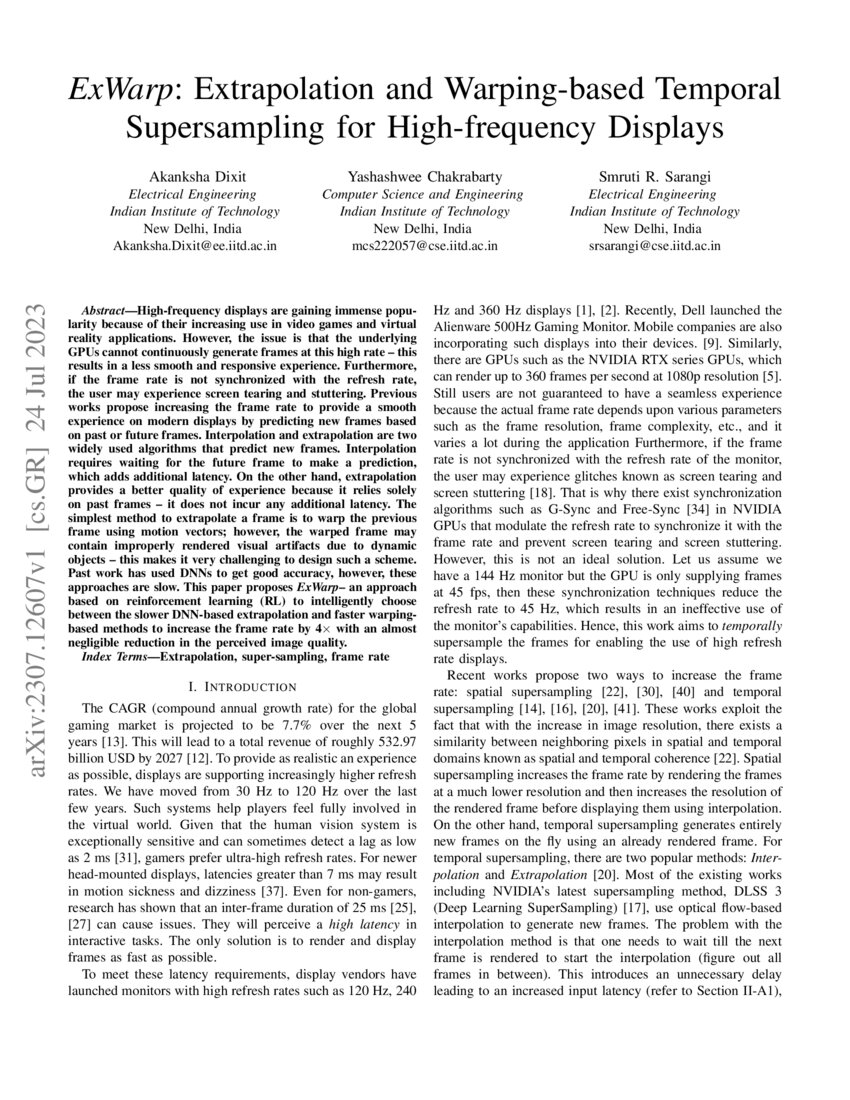 Exwarp Extrapolation And Warping Based Temporal Supersampling For High