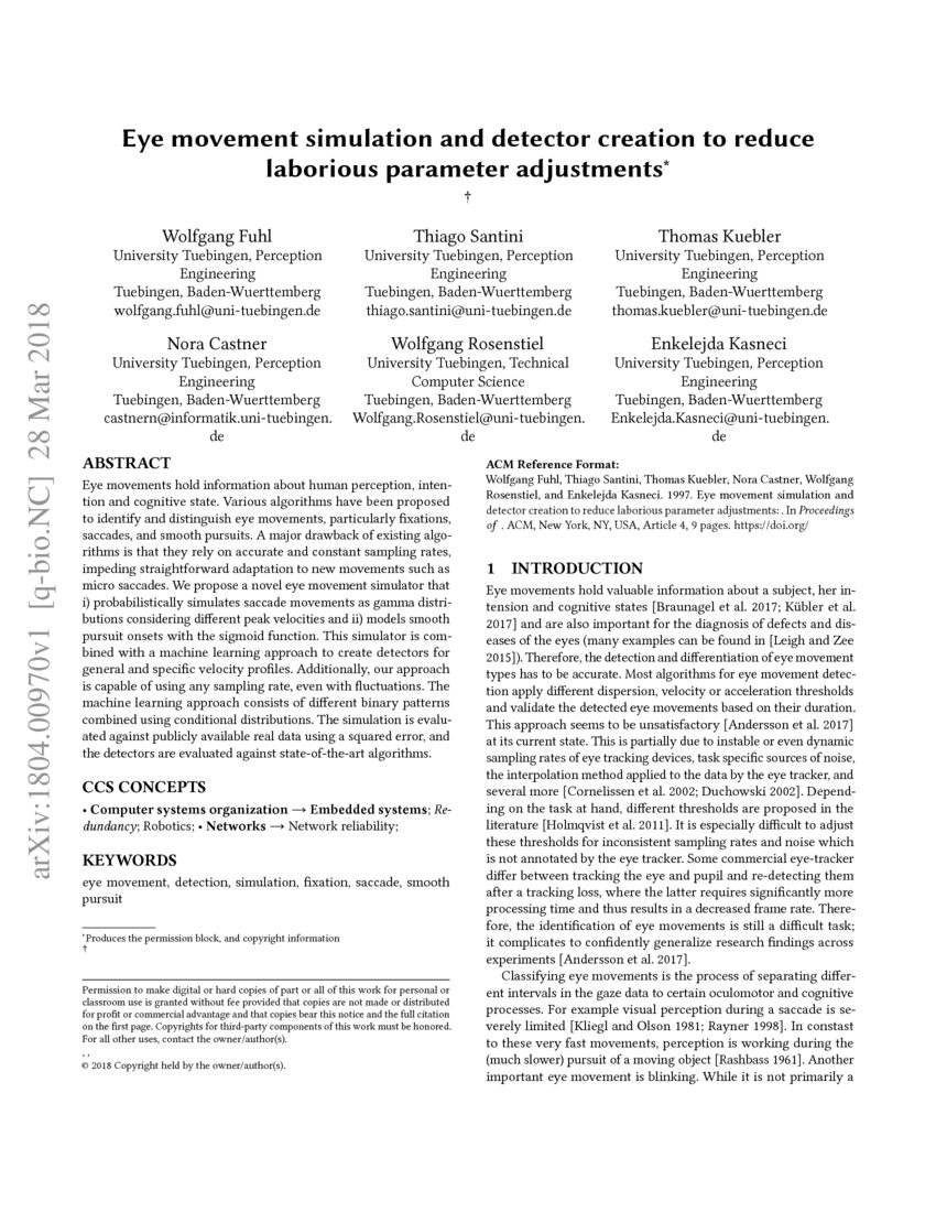 Eye movement simulation and detector creation to reduce laborious ...
