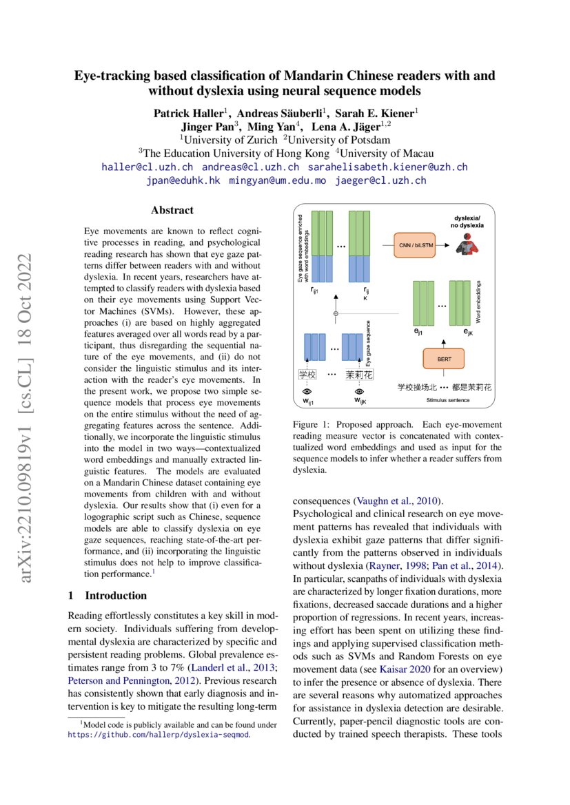 Eye-tracking based classification of Mandarin Chinese readers with and ... Eye-tracking based classification of Mandarin Chinese readers with and ...