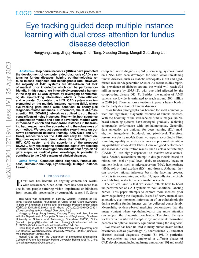 Eye tracking guided deep multiple instance learning with dual cross ... Eye tracking guided deep multiple instance learning with dual cross ...