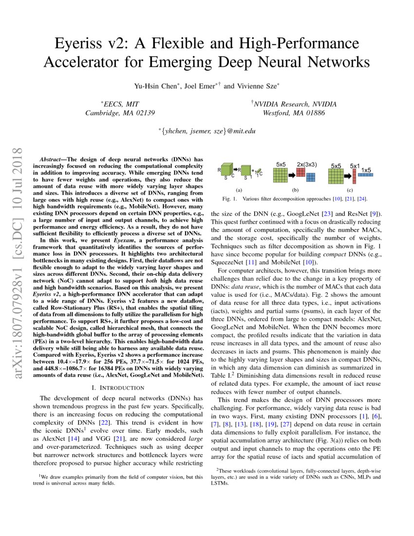 Eyeriss v2: A Flexible and High-Performance Accelerator for Emerging ...