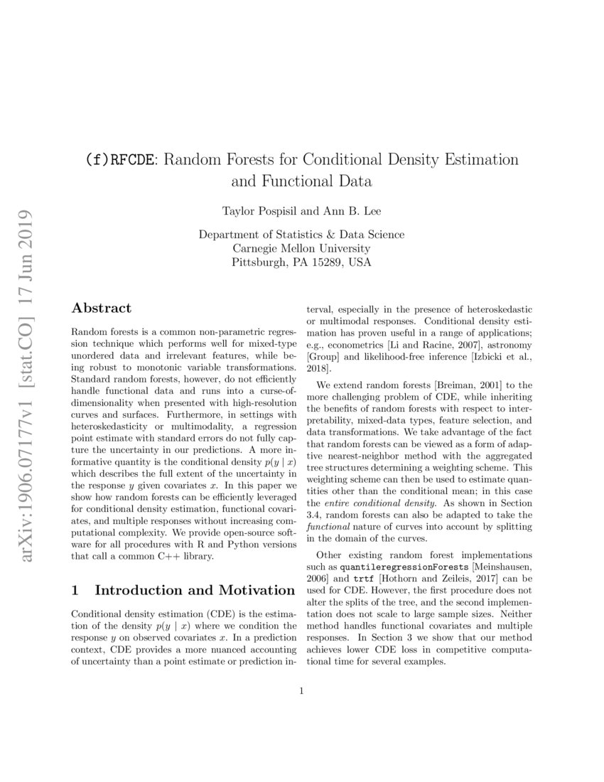 (f)RFCDE: Random Forests for Conditional Density Estimation and Functional Data | DeepAI