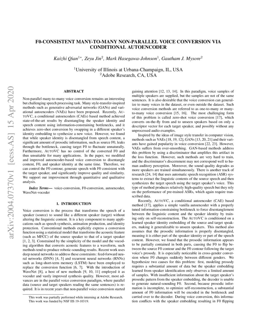 F0 Consistent Many To Many Non Parallel Voice Conversion Via Conditional Autoencoder Deepai 0486