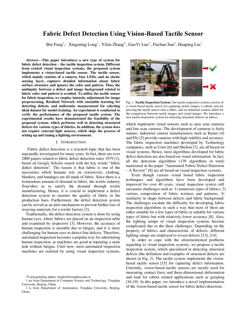 Fabric Defect Detection Using Vision Based Tactile Sensor Deepai