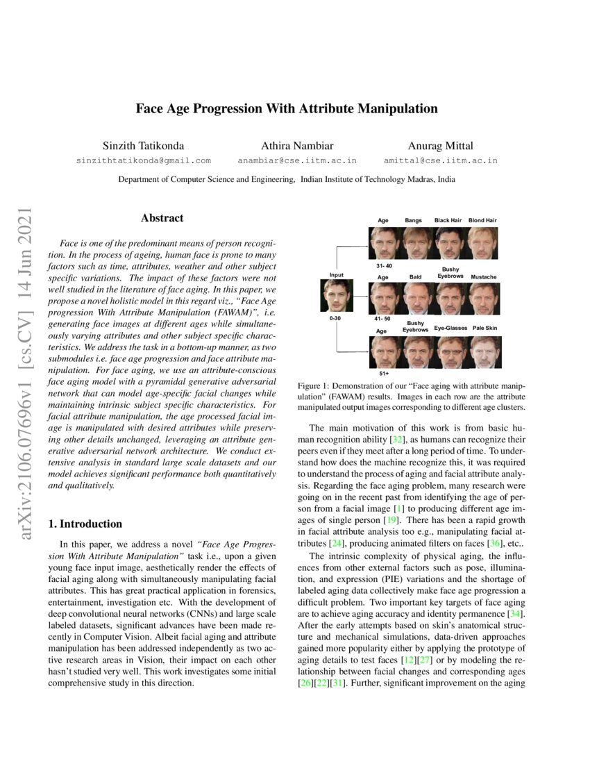 Face Age Progression With Attribute Manipulation | DeepAI