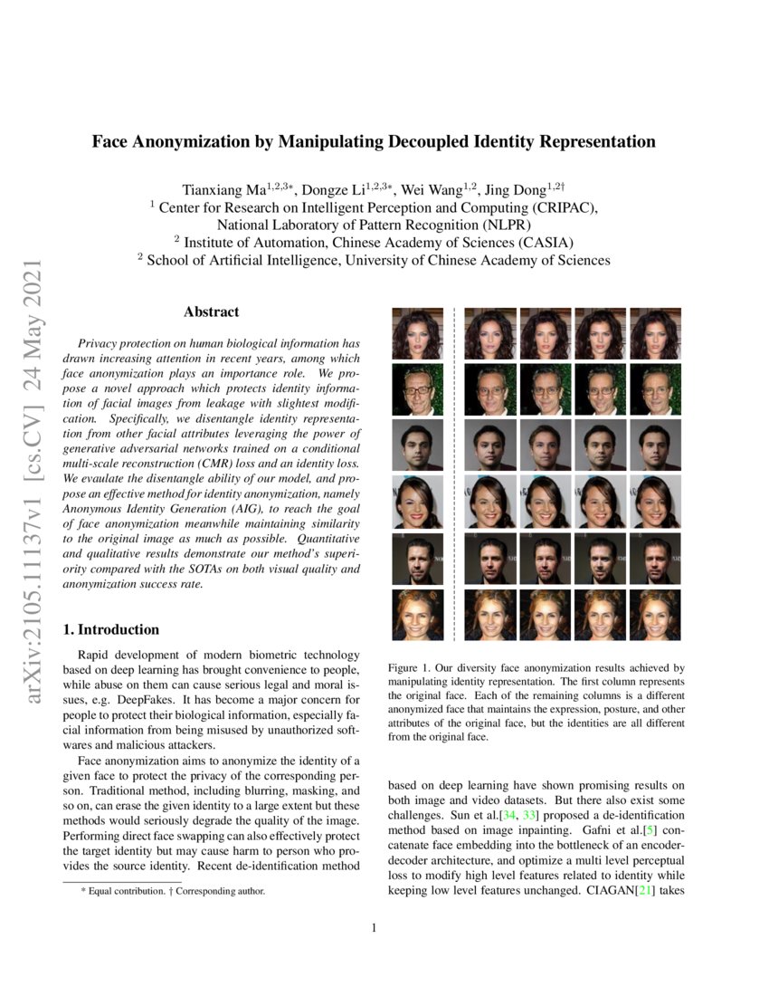Face Anonymization by Manipulating Decoupled Identity Representation ...