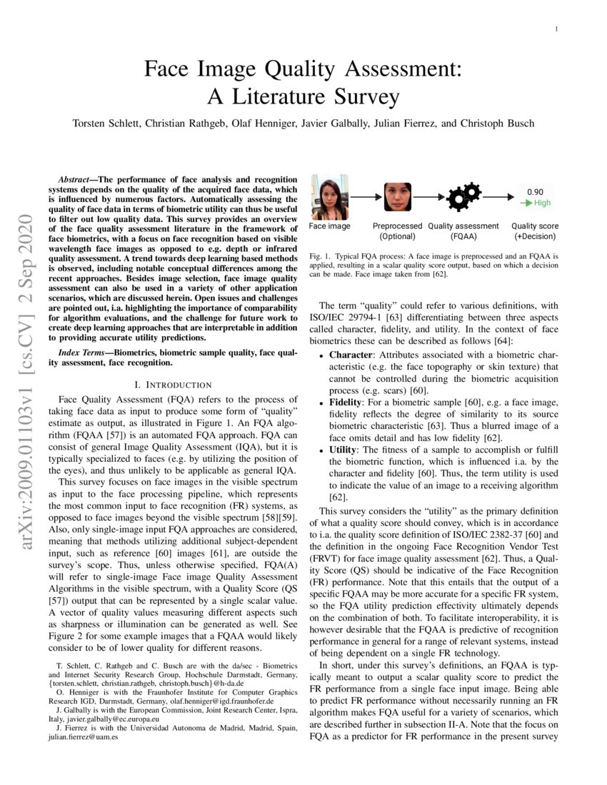 Face Image Quality Assessment: A Literature Survey | DeepAI
