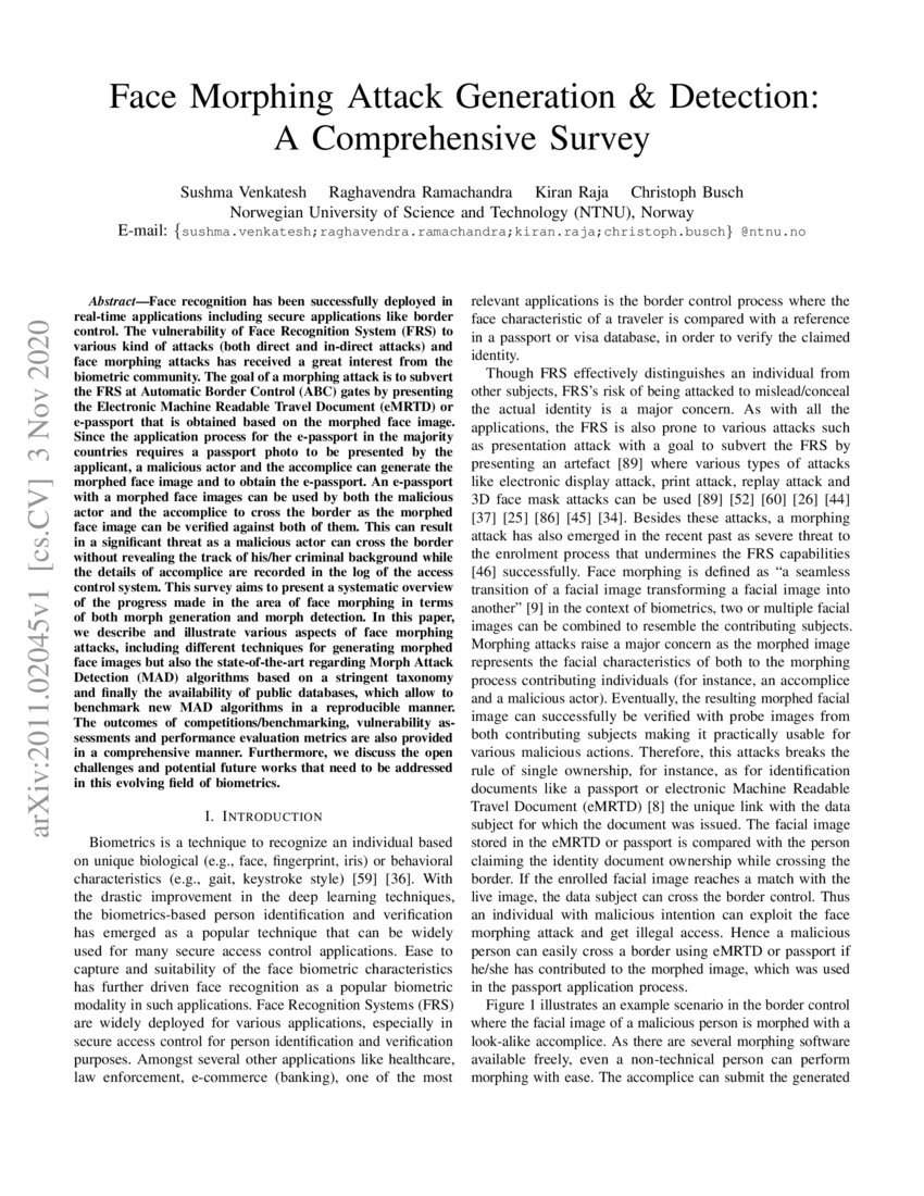 Face Morphing Attack Generation Detection A Comprehensive Survey Deepai