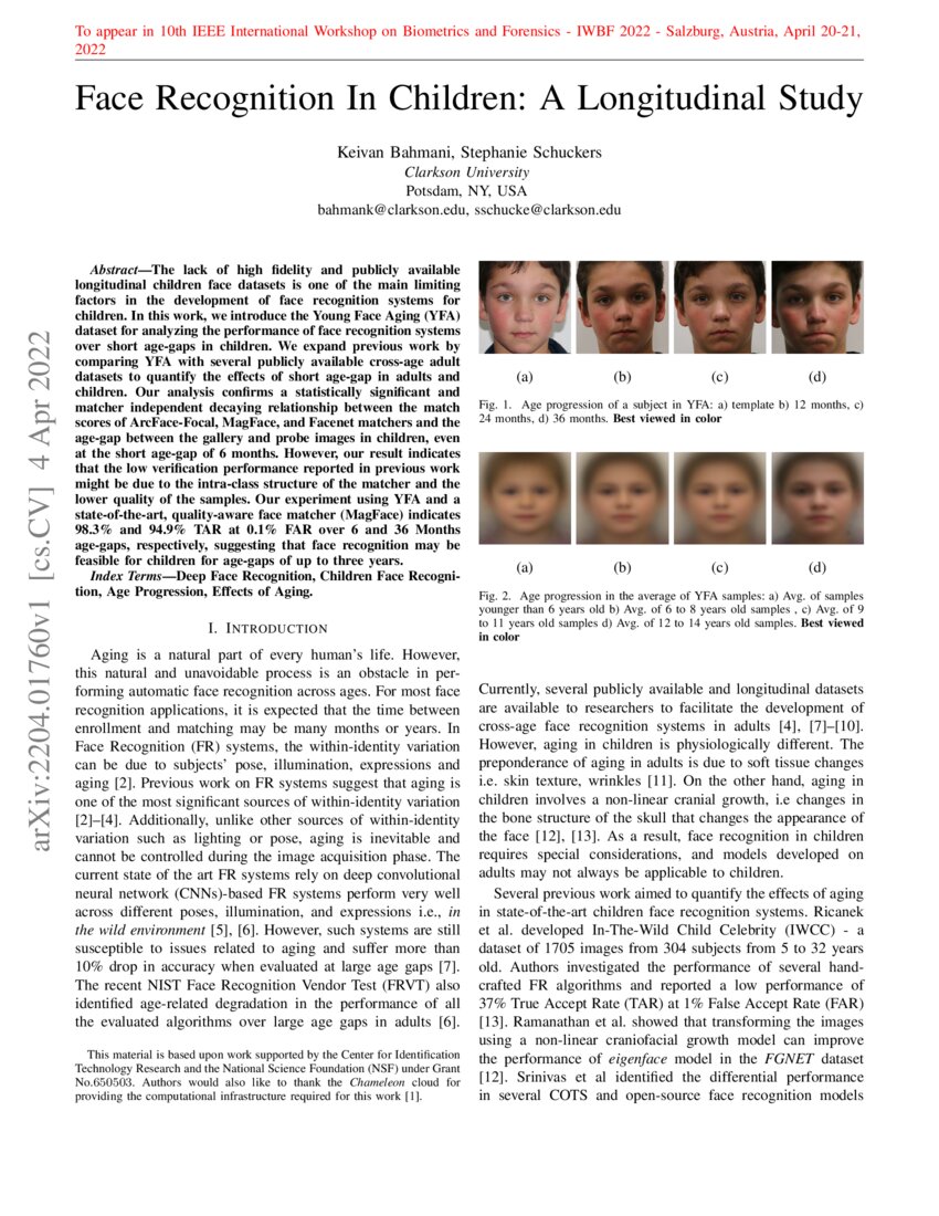 Face Recognition In Children: A Longitudinal Study | DeepAI