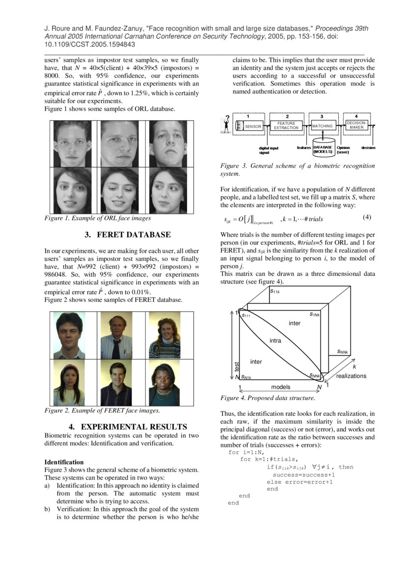 Face recognition with small and large size databases | DeepAI