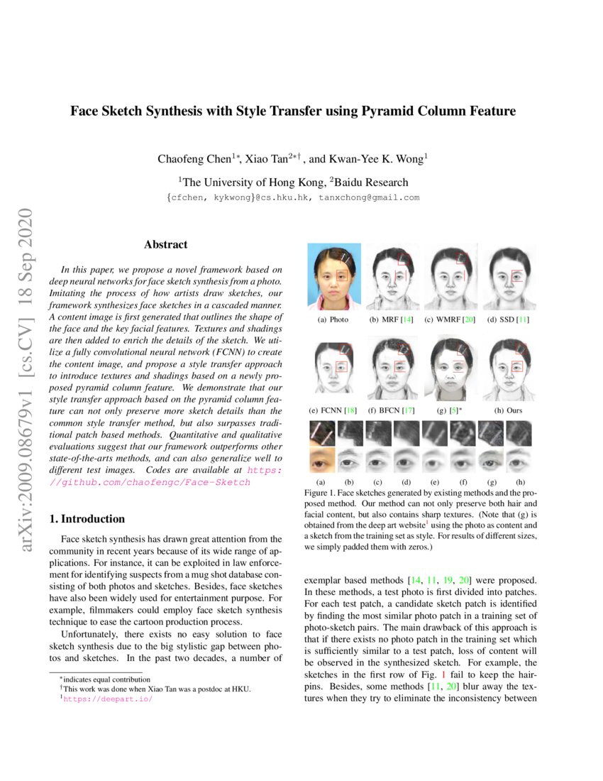 Face Sketch Synthesis with Style Transfer using Pyramid Column Feature ...