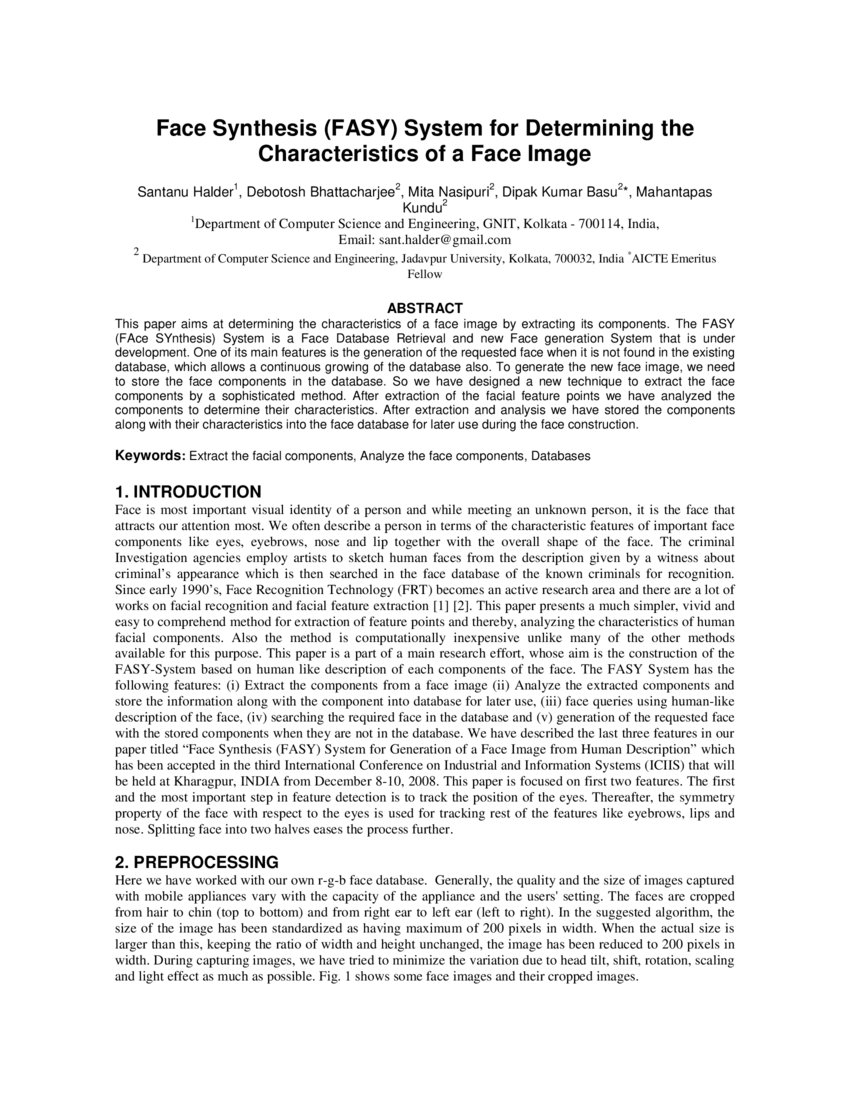 Face Synthesis (FASY) System for Determining the Characteristics of a ...