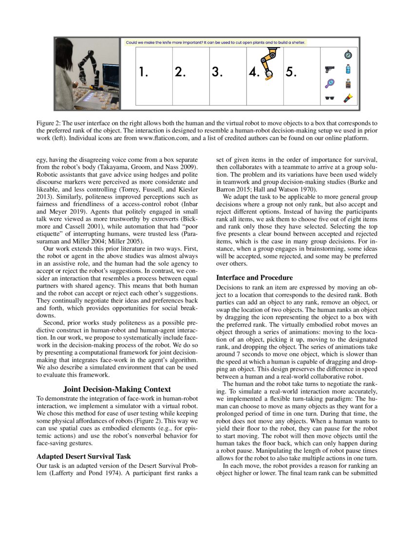 Face-work for Human-Agent Joint Decision-Making | DeepAI