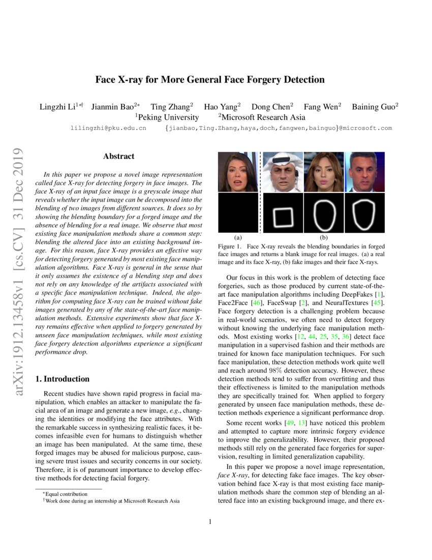 Face X Ray For More General Face Forgery Detection Deepai
