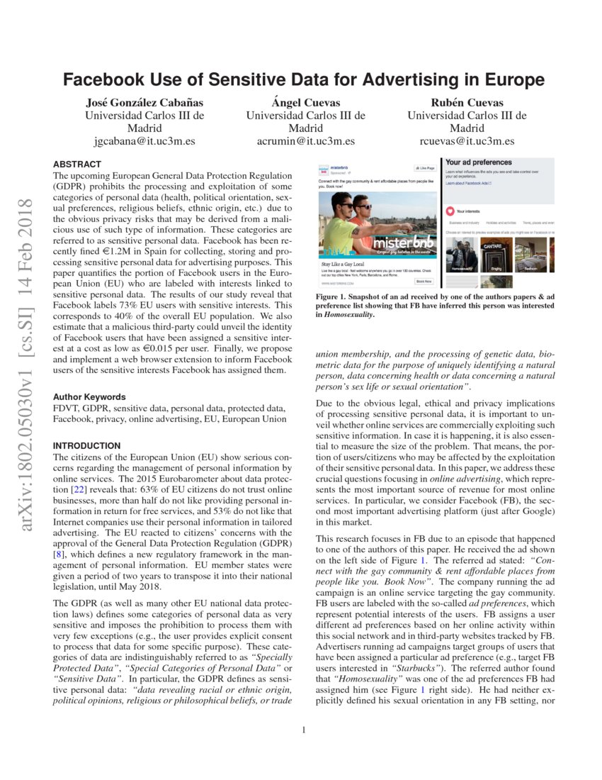 Facebook Use of Sensitive Data for Advertising in Europe | DeepAI