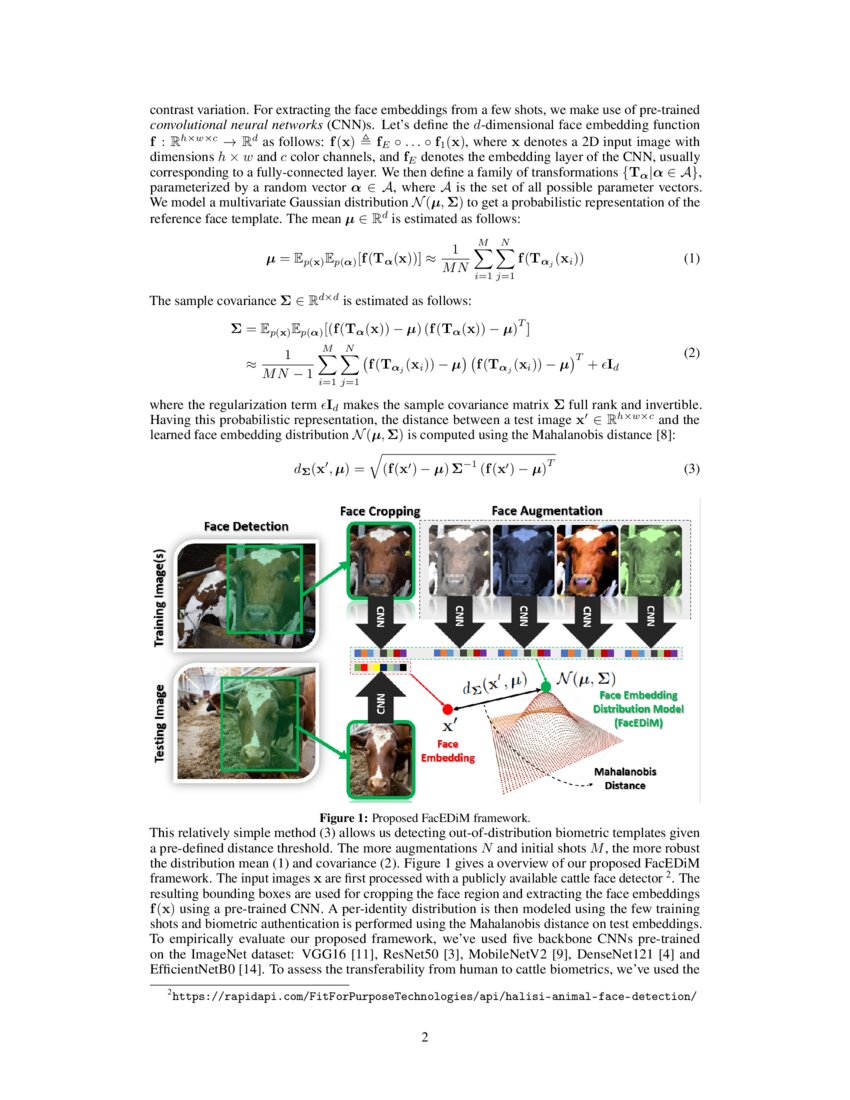 FacEDiM: A Face Embedding Distribution Model for Few-Shot Biometric Authentication of Cattle ...