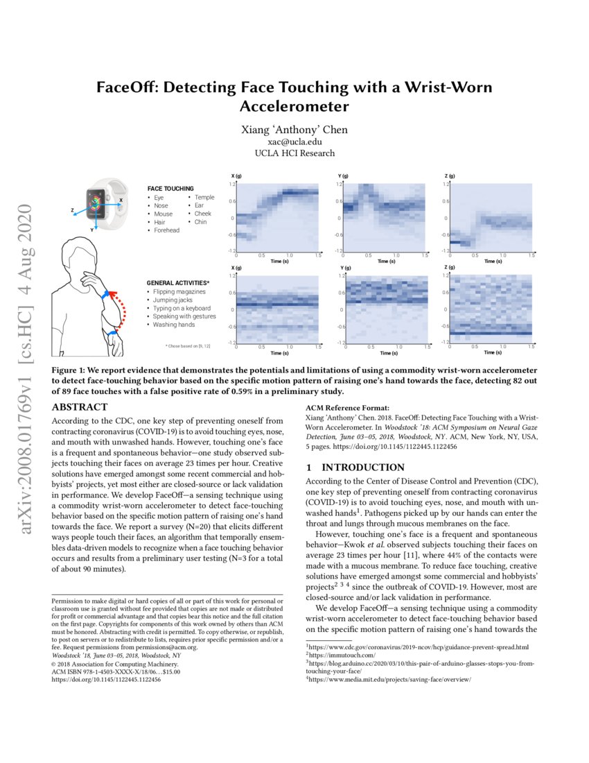 FaceOff: Detecting Face Touching with a Wrist-Worn Accelerometer | DeepAI