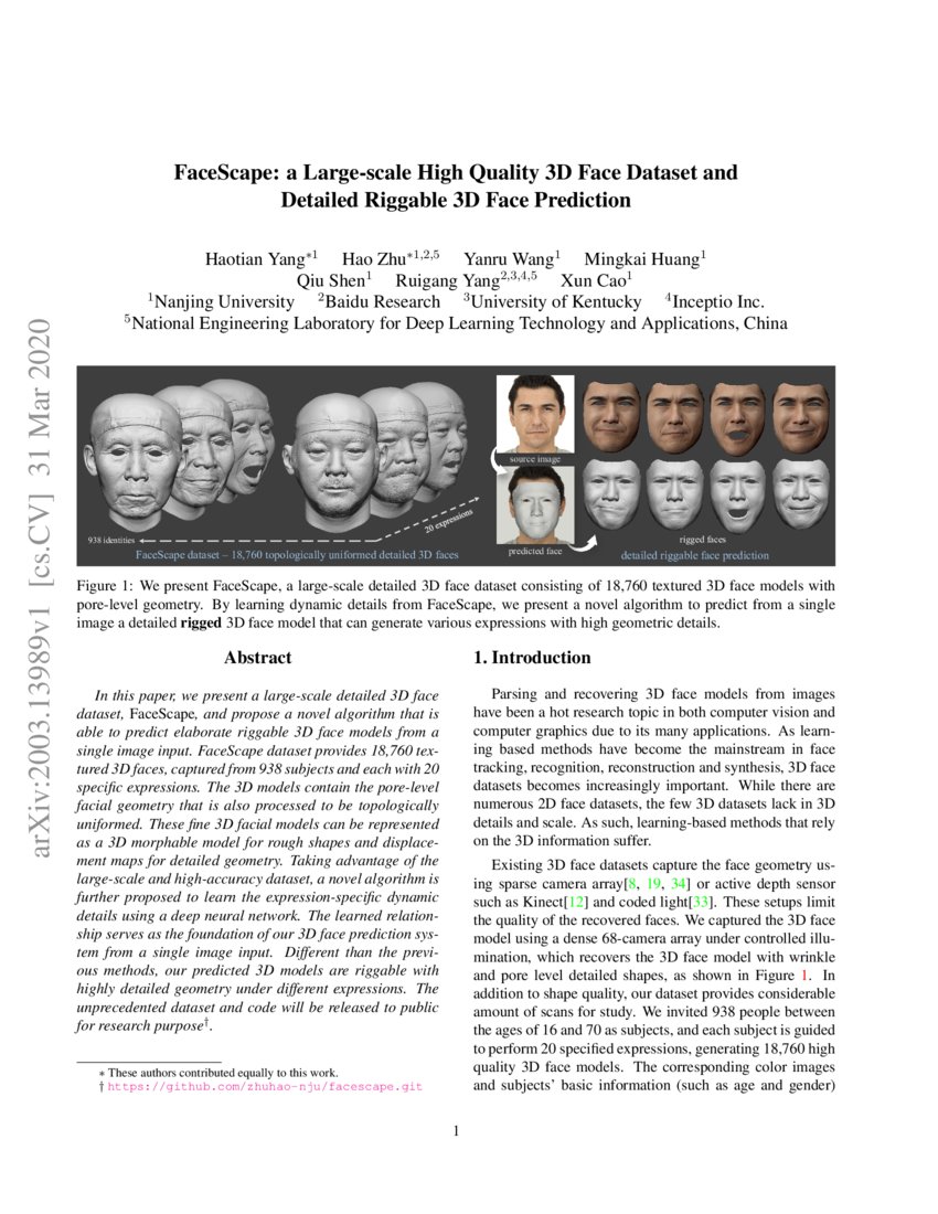 FaceScape: a Large-scale High Quality 3D Face Dataset and Detailed ...