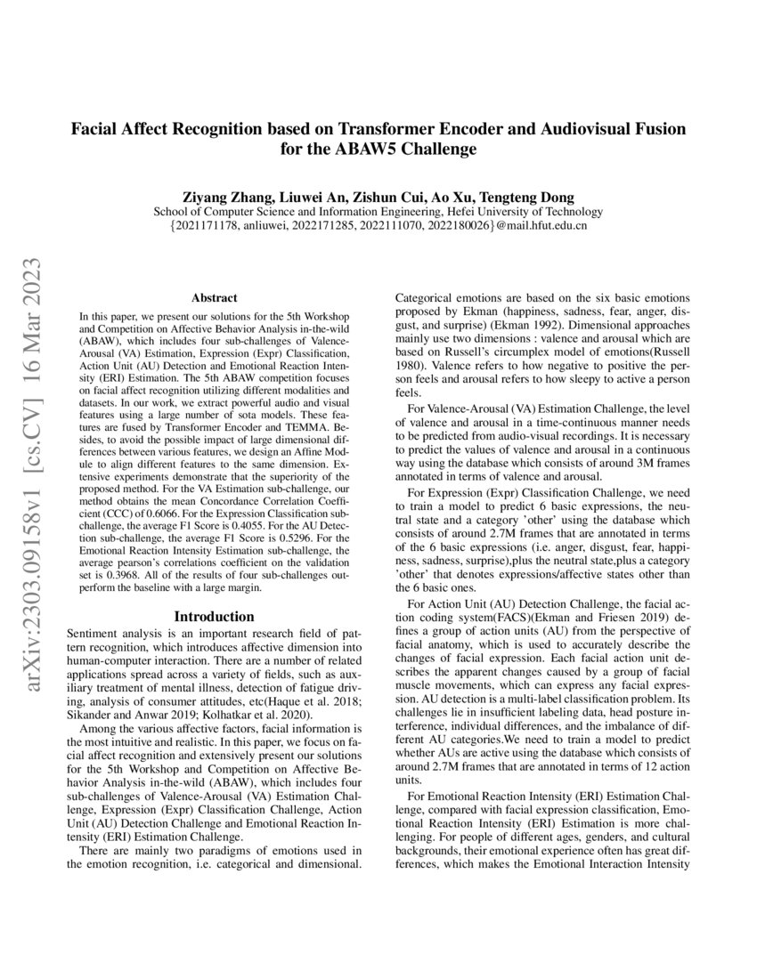 Facial Affect Recognition Based On Transformer Encoder And Audiovisual