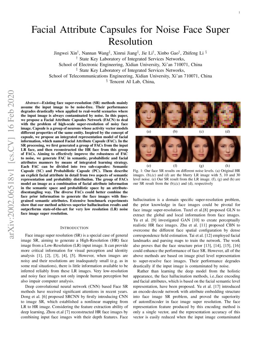 Facial Attribute Capsules for Noise Face Super Resolution | DeepAI
