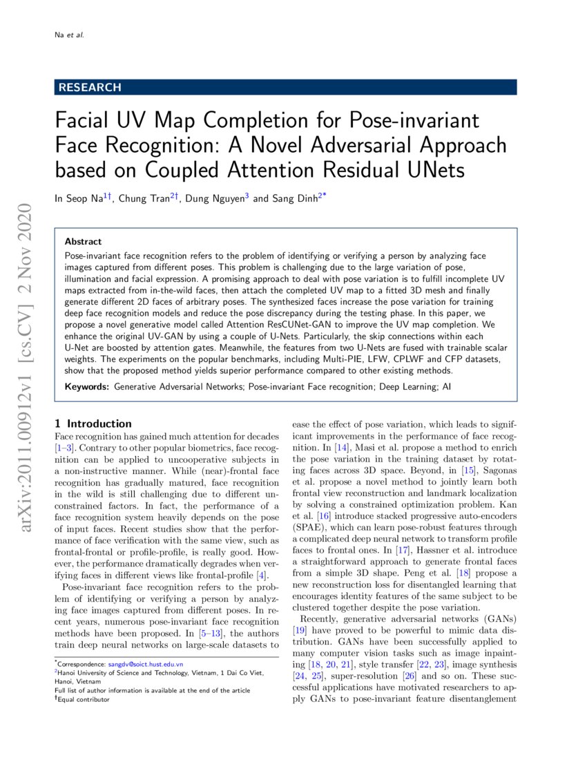 Facial UV Map Completion for Pose-invariant Face Recognition: A Novel Adversarial Approach based ...