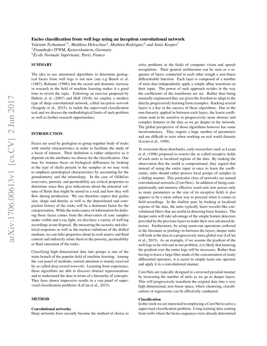 Facies Classification From Well Logs Using An Inception Convolutional Network Deepai