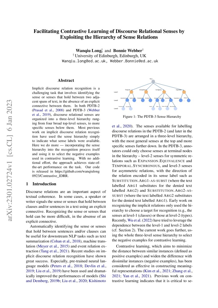 Facilitating Contrastive Learning of Discourse Relational Senses by Exploiting the Hierarchy of ...
