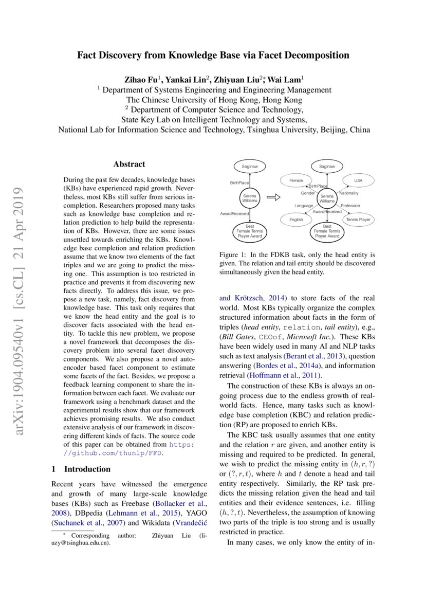 Fact Discovery from Knowledge Base via Facet Decomposition | DeepAI