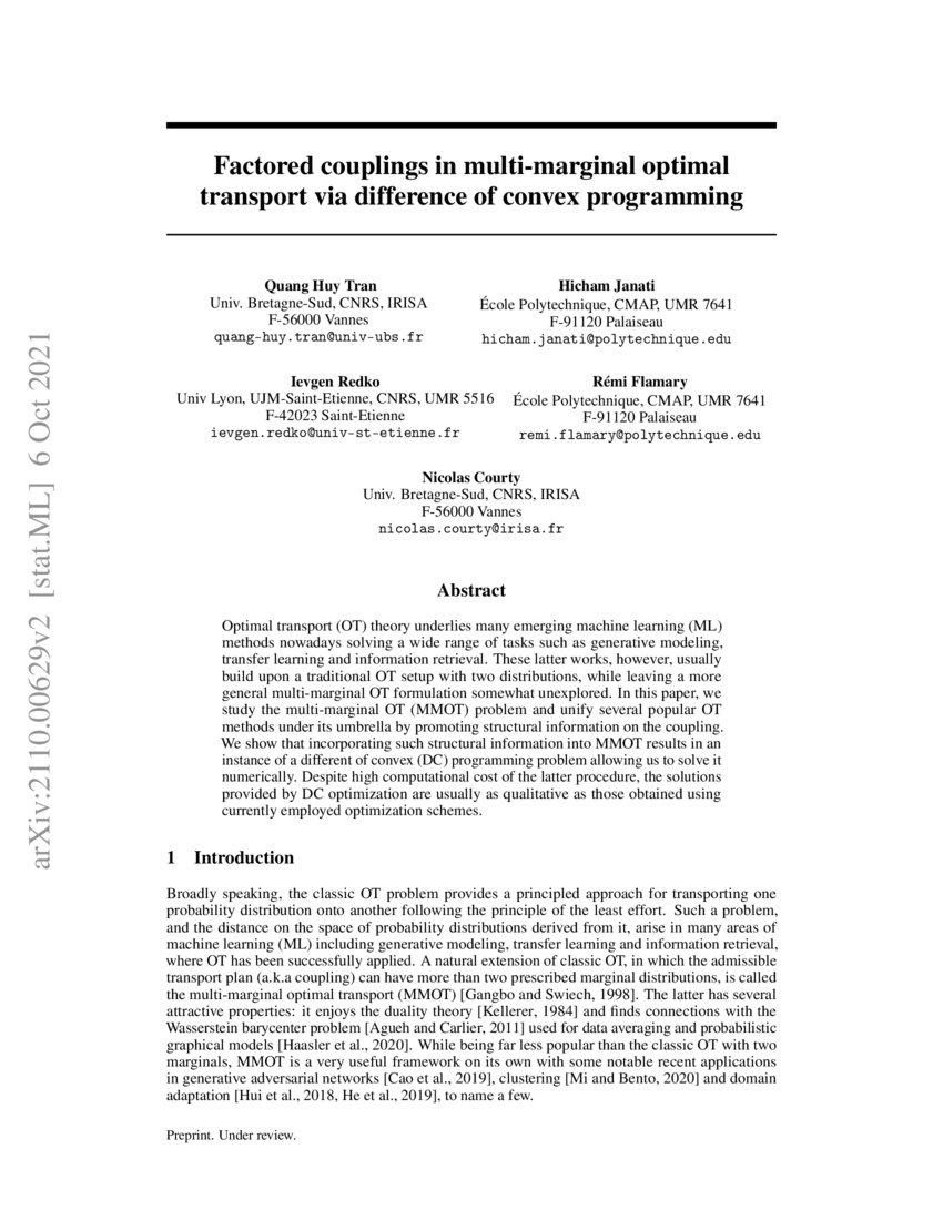 Factored couplings in multi-marginal optimal transport via difference of convex programming | DeepAI