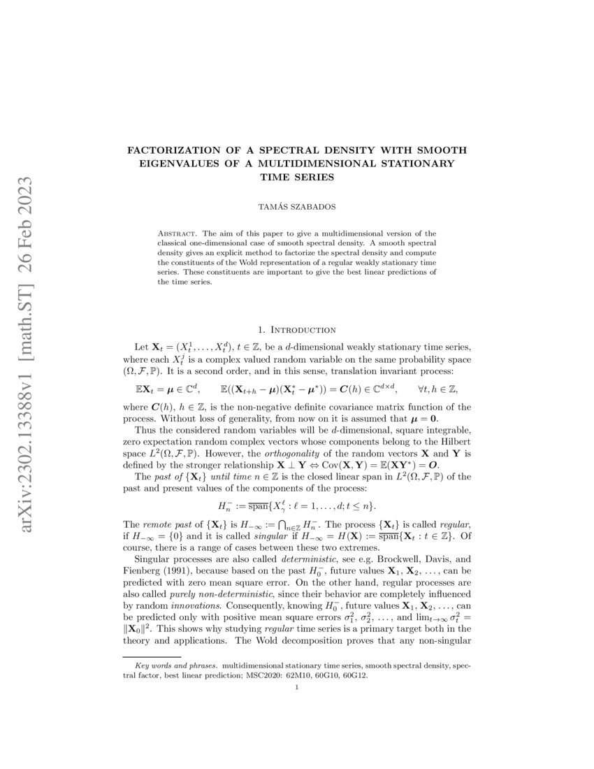 Factorization Of A Spectral Density With Smooth Eigenvalues Of A