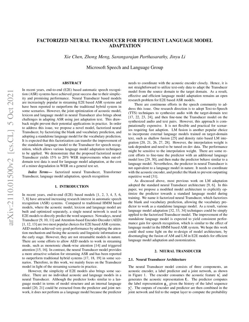 Factorized Neural Transducer For Efficient Language Model Adaptation Deepai