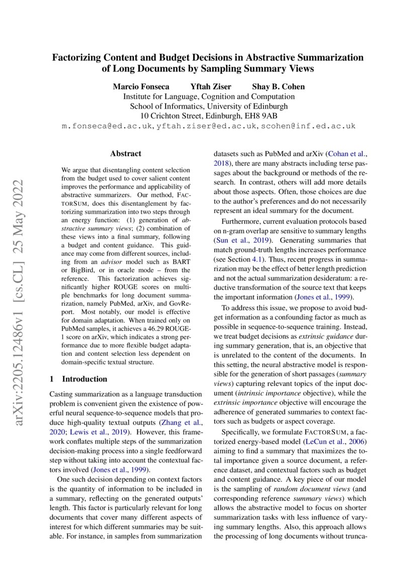 Factorizing Content And Budget Decisions In Abstractive Summarization Of Long Documents By