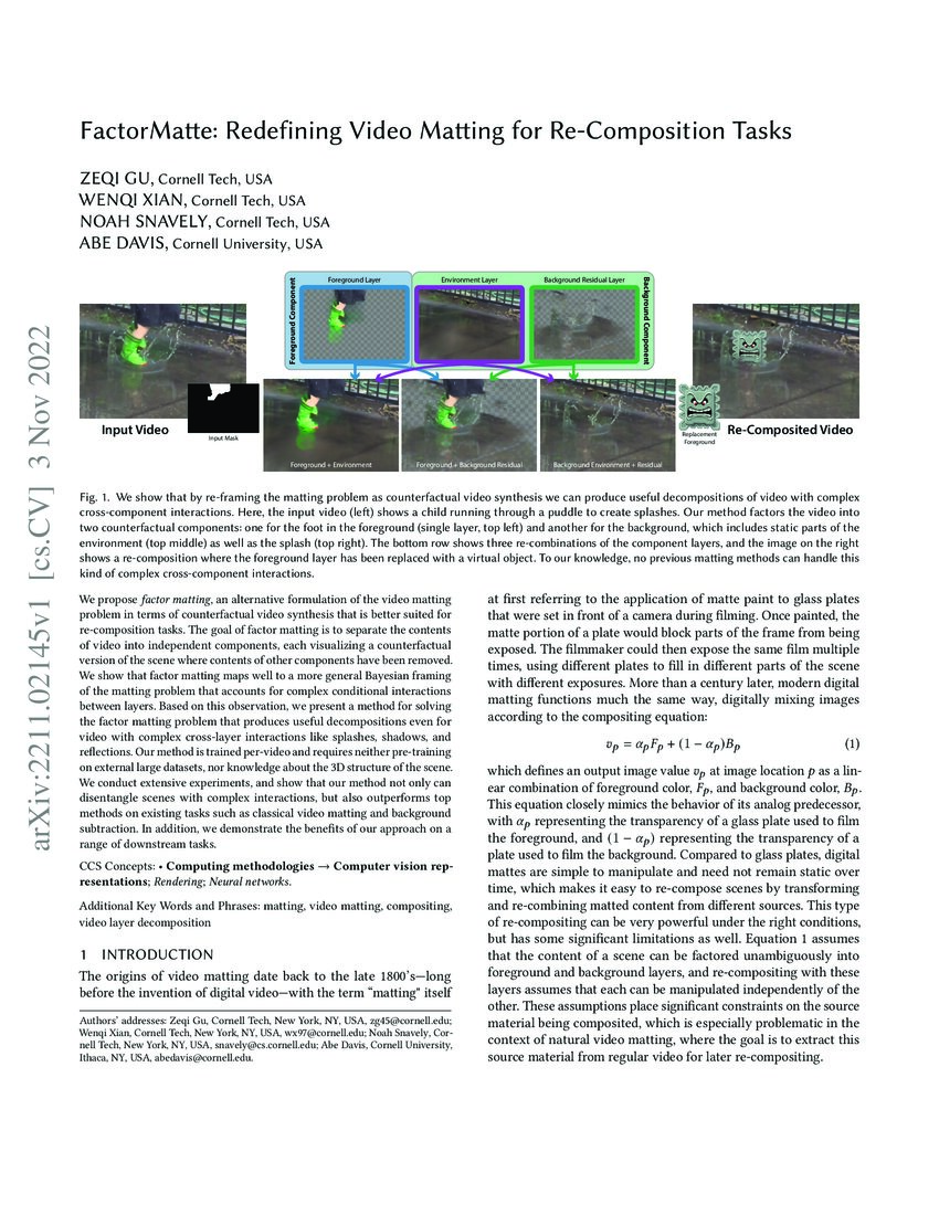FactorMatte: Redefining Video Matting for Re-Composition Tasks | DeepAI