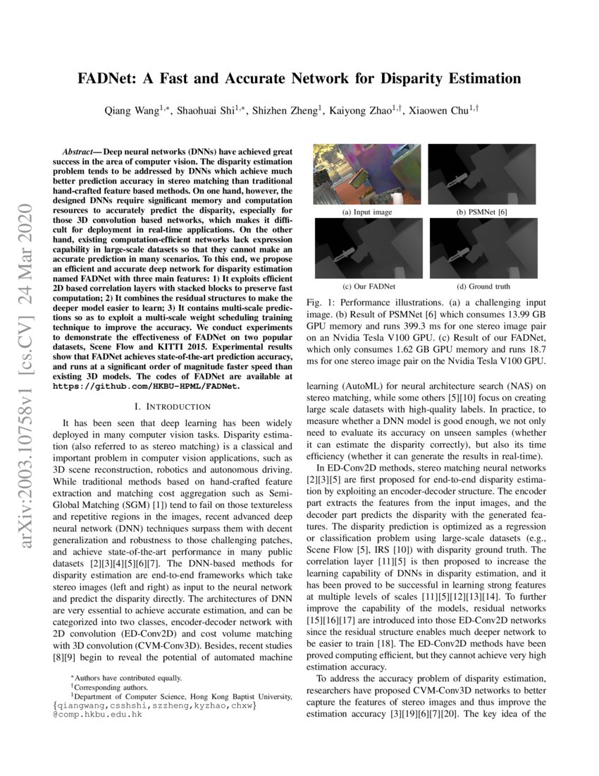 Fadnet A Fast And Accurate Network For Disparity Estimation Deepai