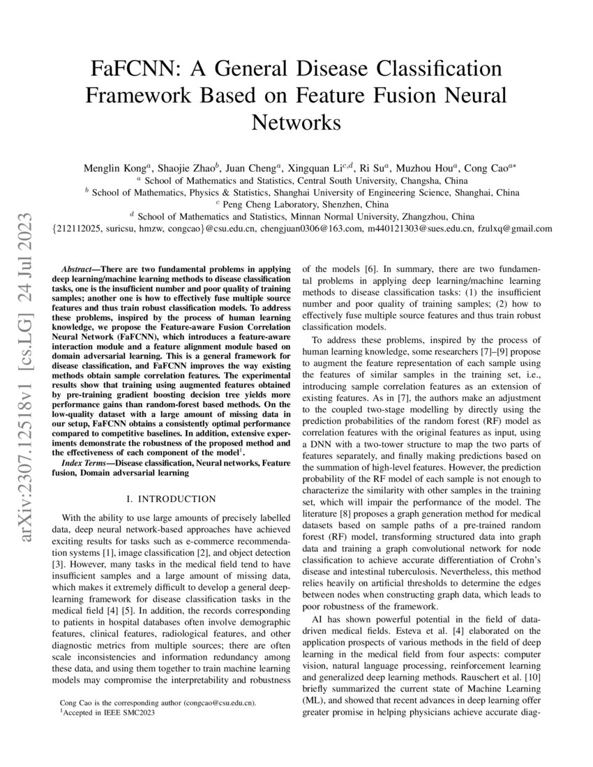 FaFCNN: A General Disease Classification Framework Based on Feature Fusion Neural Networks | DeepAI