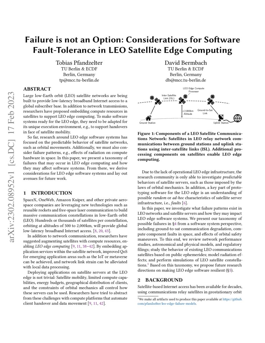 Failure is not an Option: Considerations for Software Fault-Tolerance in LEO Satellite Edge ...