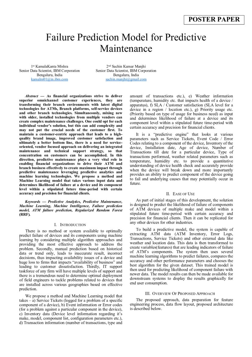 Failure Prediction Model for Predictive Maintenance | DeepAI