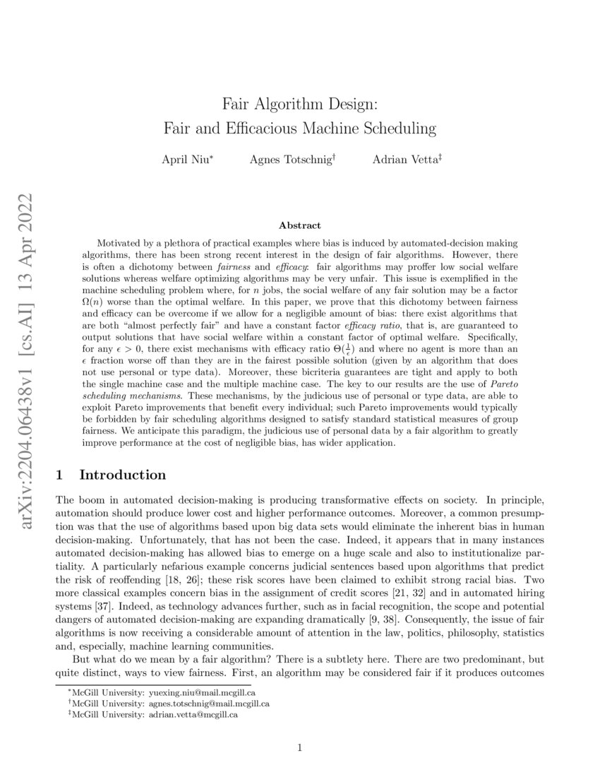 Fair Algorithm Design: Fair and Efficacious Machine Scheduling | DeepAI