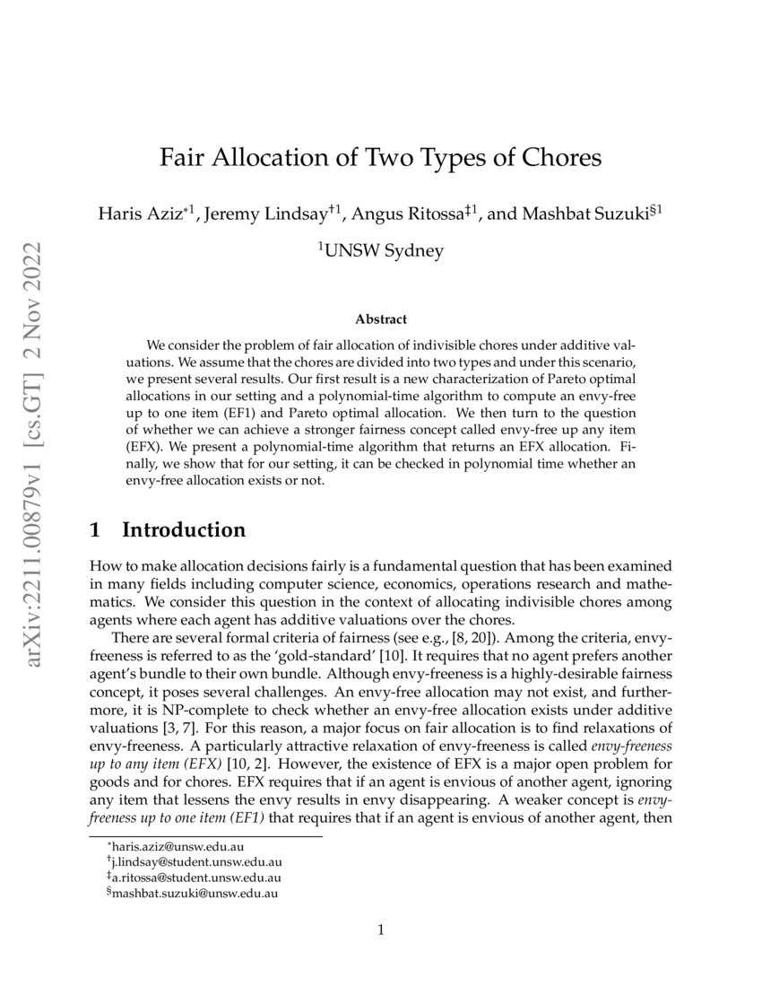 Fair Allocation of Two Types of Chores | DeepAI