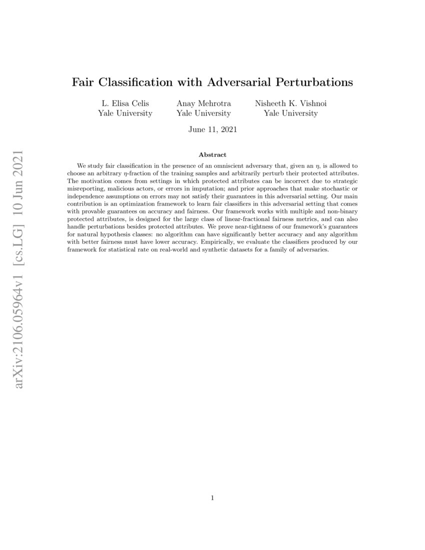 Fair Classification with Adversarial Perturbations | DeepAI