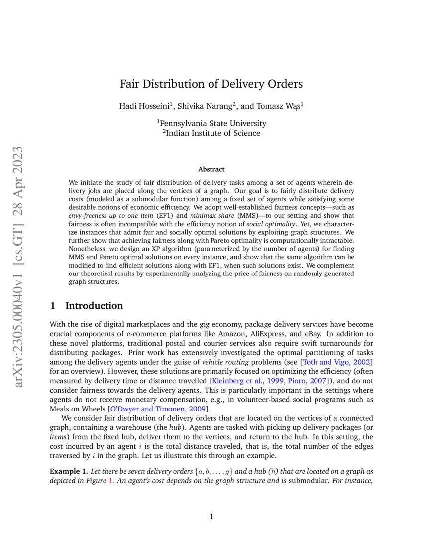 Fair Distribution of Delivery Orders | DeepAI